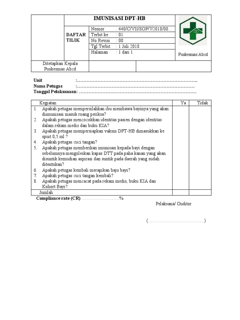 Daftar Tilik Imunisasi Dpt-Hbsdsad | PDF