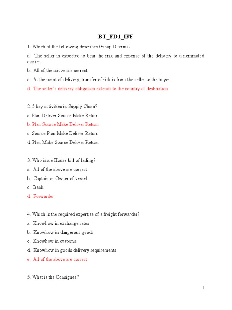 FIATA trắc nghiệm | PDF | Enterprise Resource Planning | Logistics