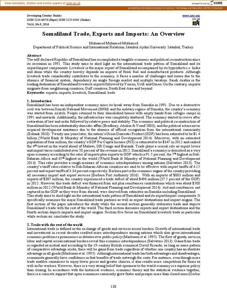 Somaliland Trade, Exports and Imports: An Overview | PDF | Tariff | Somalia