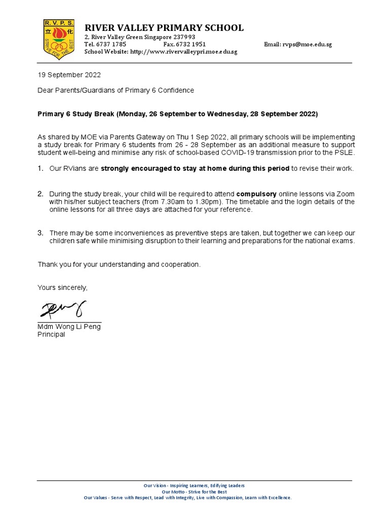 Revised Letter For P6 Con Study Break - 2022 | PDF | Password