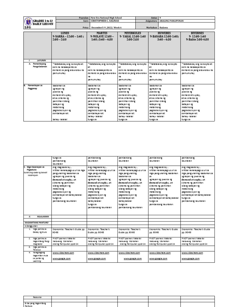 Week 6 7 q2 DLL - Araling Panlipunan Cris Salinas | PDF