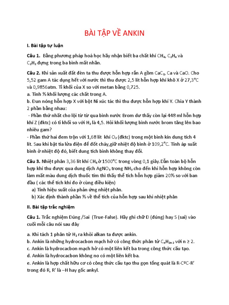BÀI TẬP VỀ ANKIN | PDF