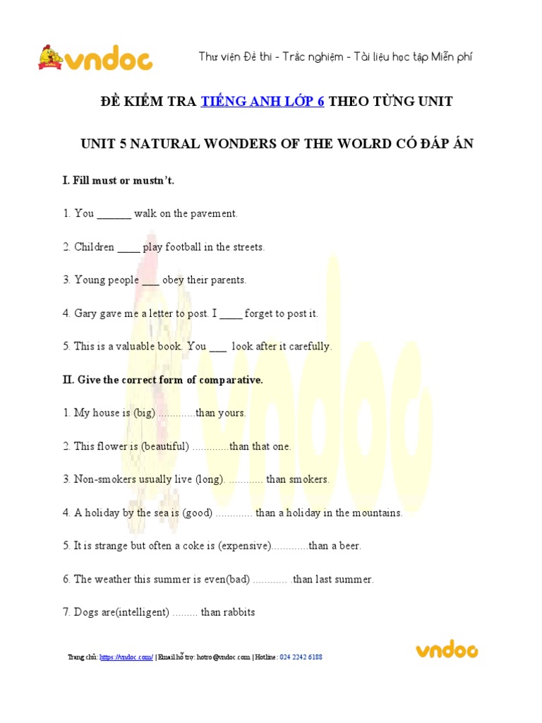 Unit 5 English Test for Grade 6 | PDF