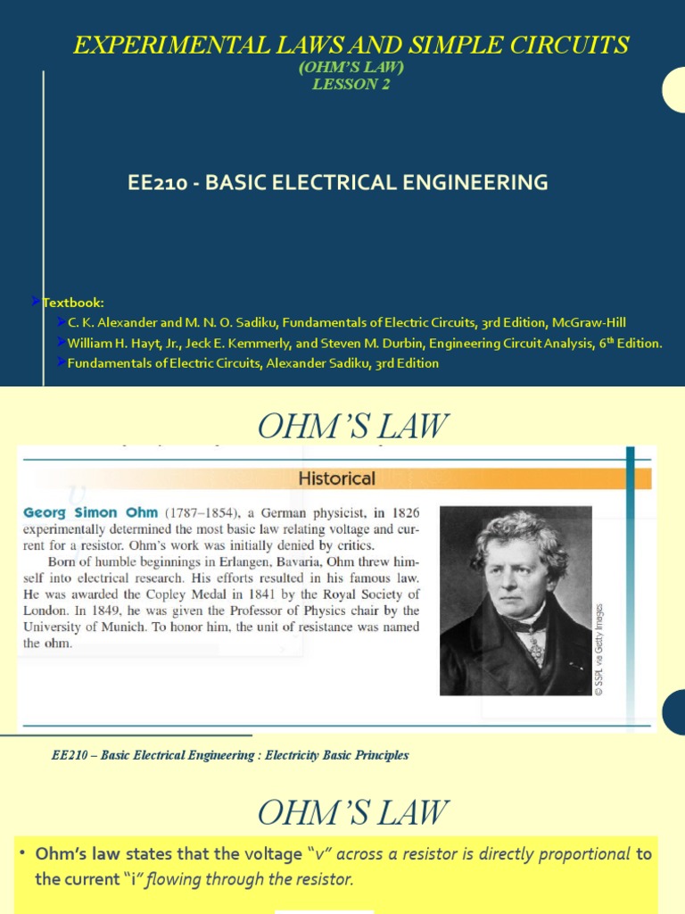 Lesson 2.1 Experimental Laws and Simple Circuits Ohms Law | PDF