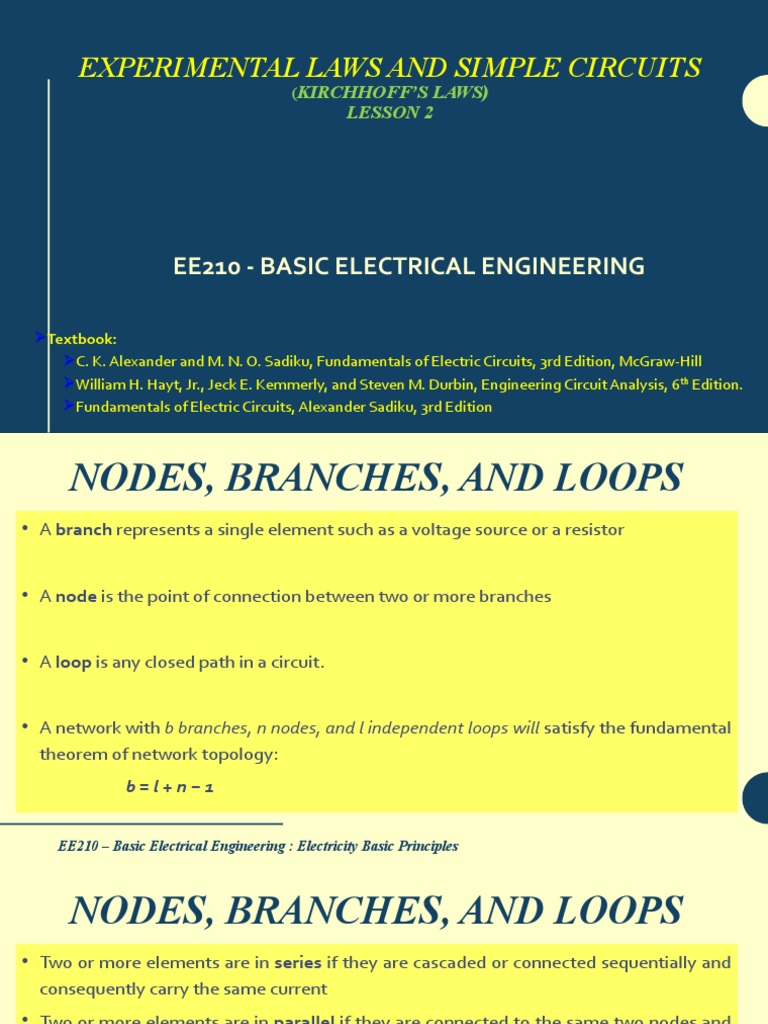 Lesson 2.2 Experimental Laws and Simple Circuits KIRCHHOFFS LAWS | PDF ...
