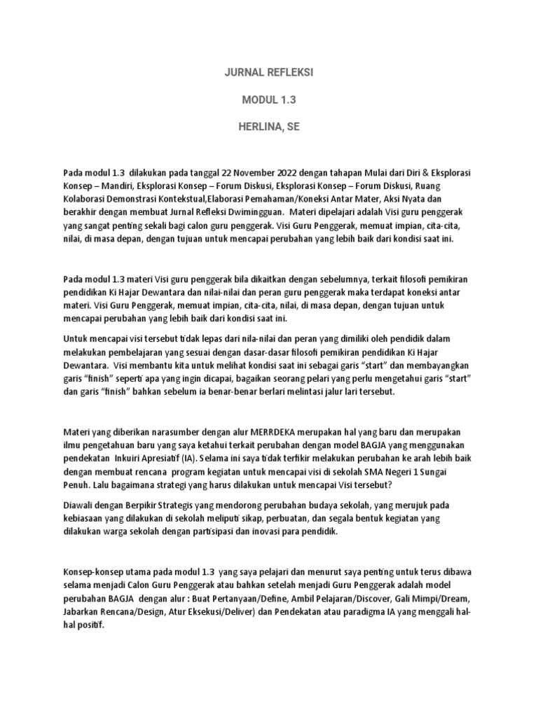 JURNAL REFLEKSI 1. 3 Model 4 C | PDF