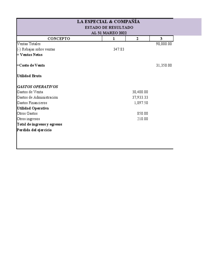 Pcga - Balance General | PDF | Dinero | Estado de resultados