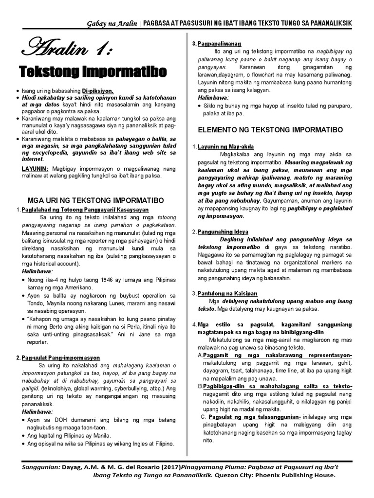 Aralin 1 Tekstong Impormatibo | PDF