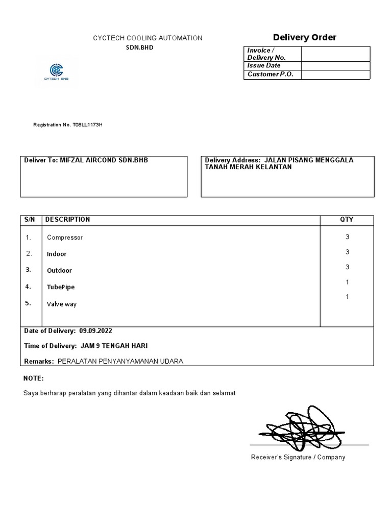 Borang Delivery Order | PDF | Technology & Engineering