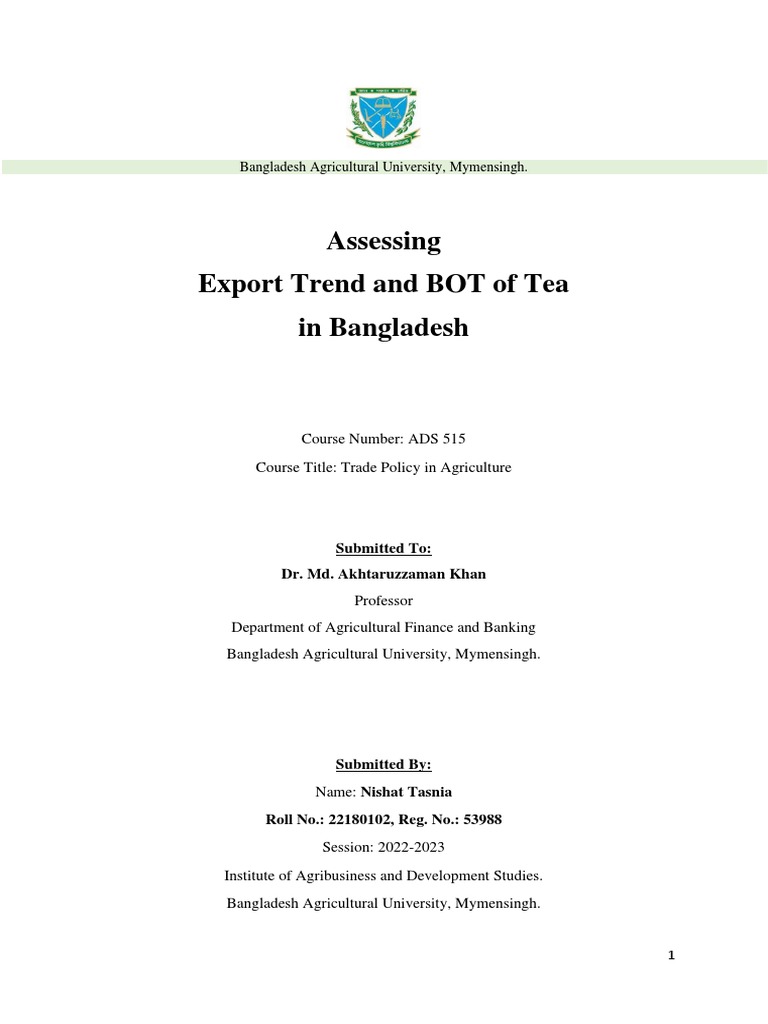 Assignment On Tea Export in Bangladesh | PDF | Balance Of Trade | Tea