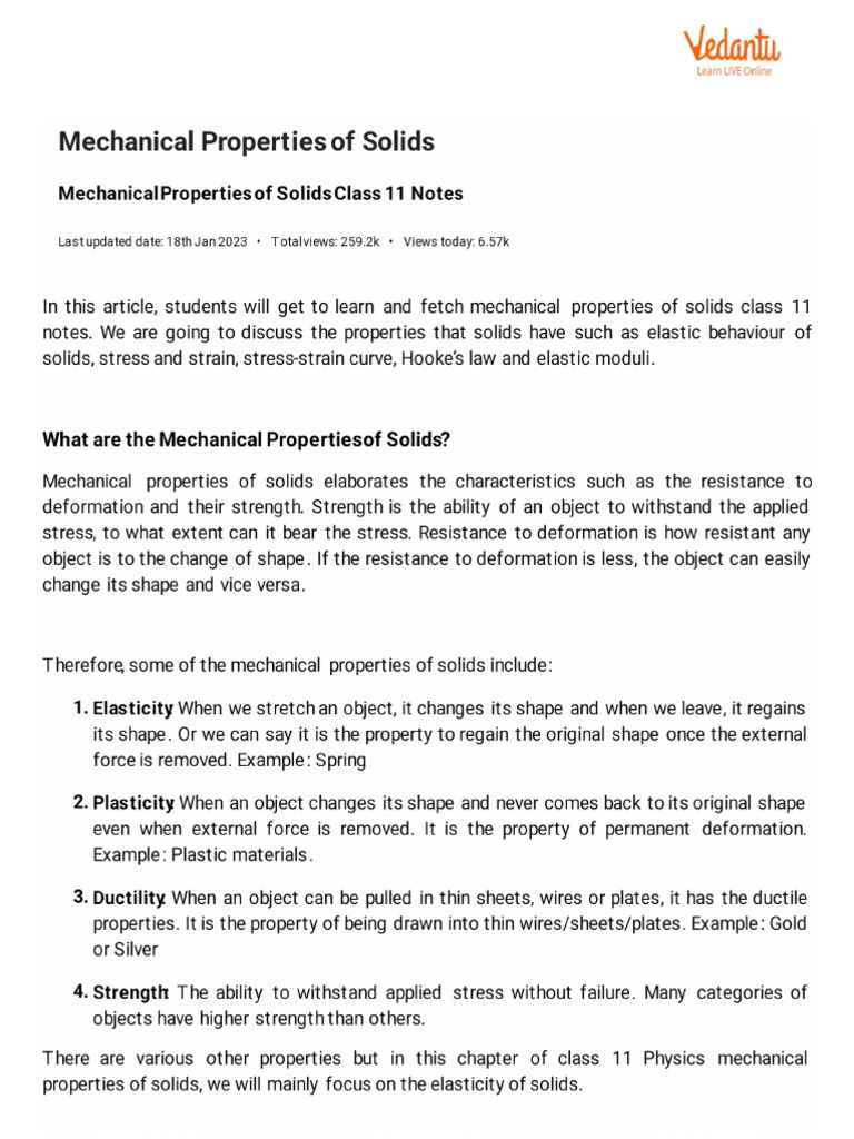Mechanical Properties of Solids | PDF