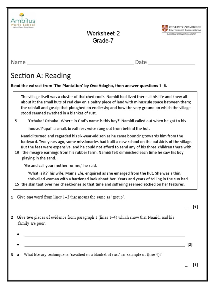 G7IGCSEEnglishReading and Writing Task Worksheet 1 | PDF | Language ...