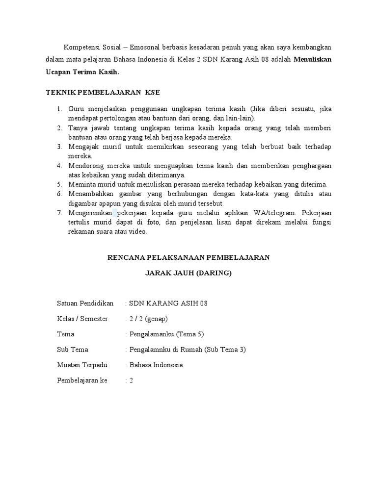 RPP Kelas 2 KSE Yang Memuat Pembelajaran Berdiferensiasi | PDF