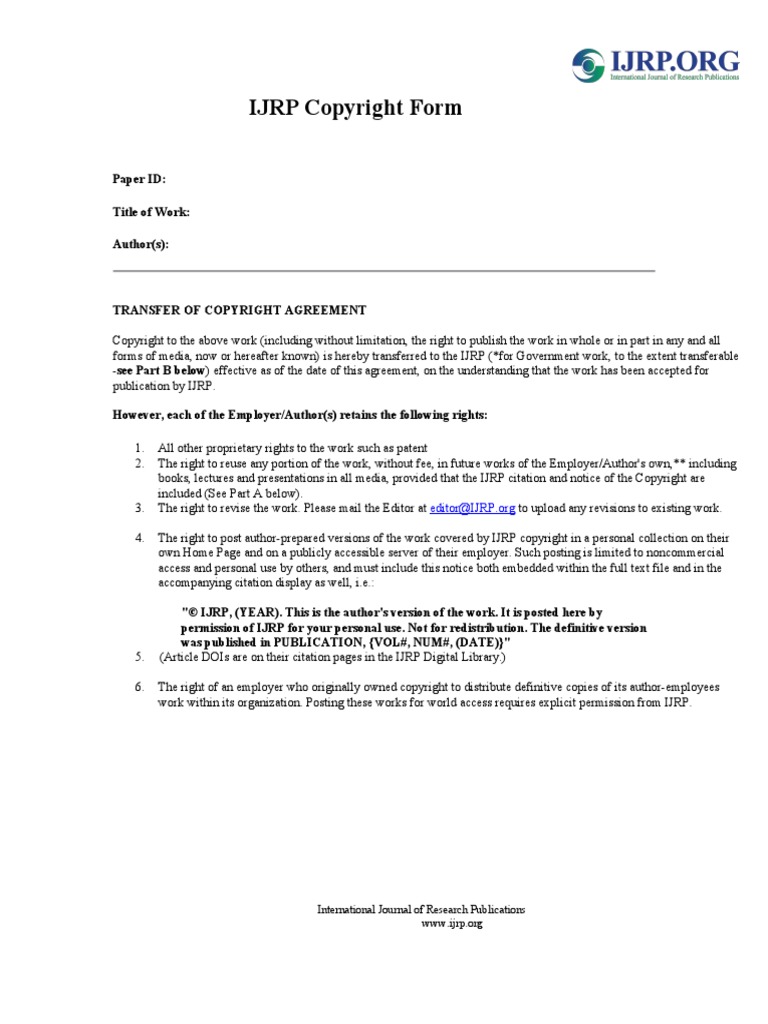 IJRP Copyright Form | PDF | Copyright | Intellectual Property