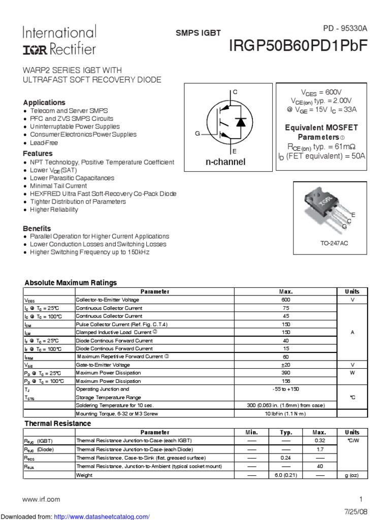 IRGP50B60PD1PBF | PDF | Materials Science | Electrical Engineering