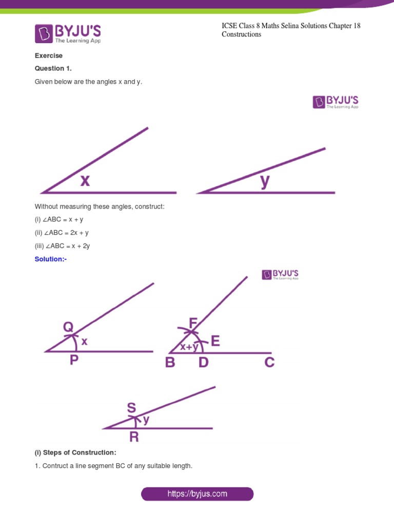 ICSE Class 8 Maths Selina Solutions Chapter 18 Constructions | PDF | Perpendicular | Elementary ...