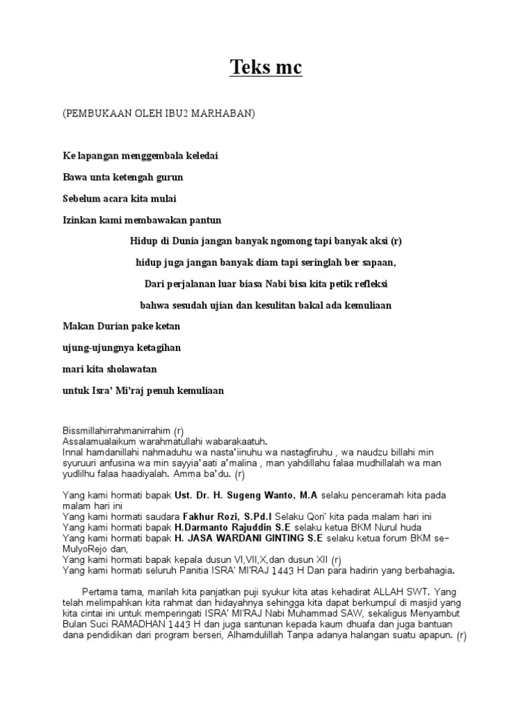 MC Baru ISRA' MI'RAJ | PDF