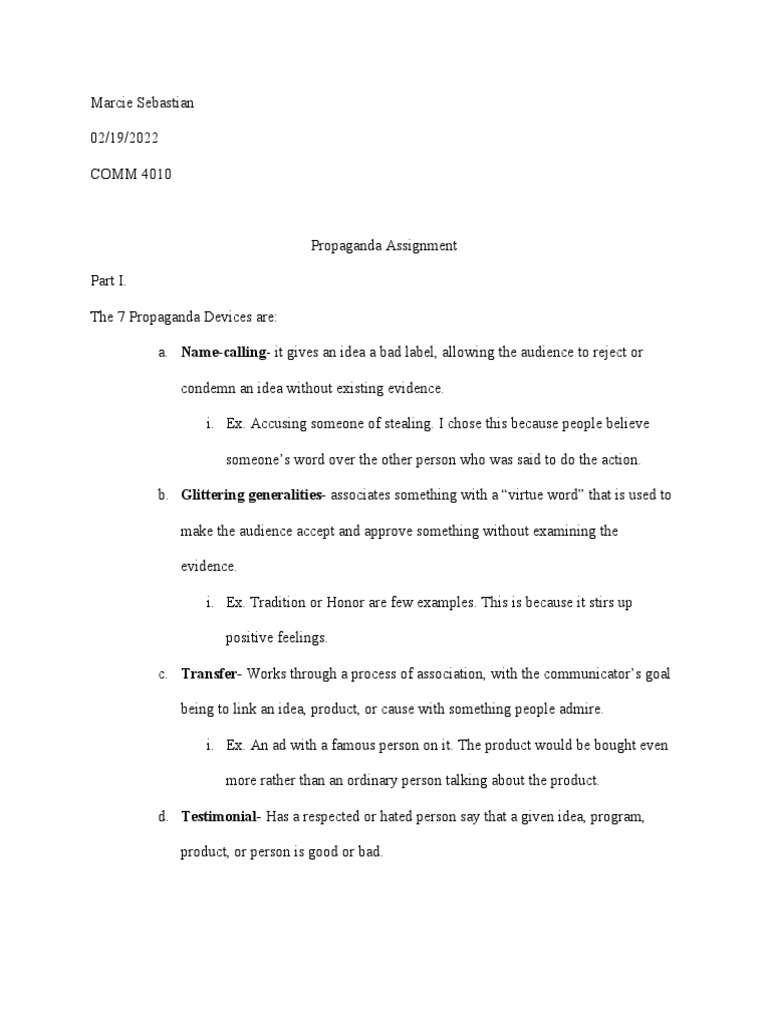 Propaganda Assignment | PDF | Propaganda | Communication