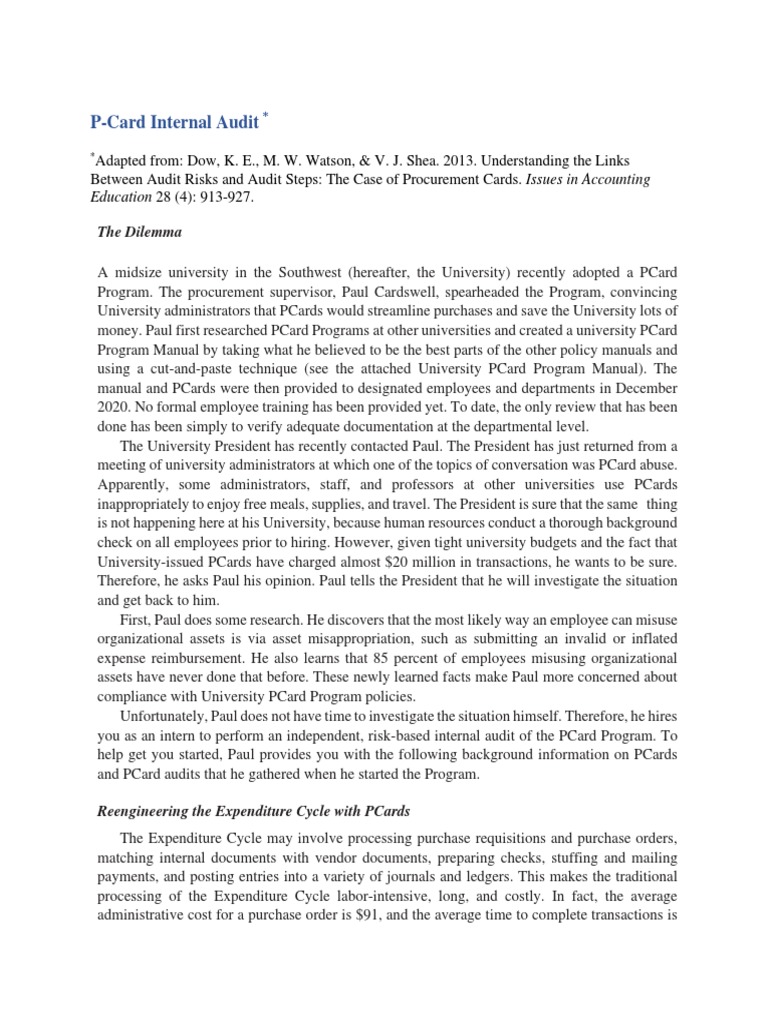 PCARD Assignment | PDF | Internal Control | Audit