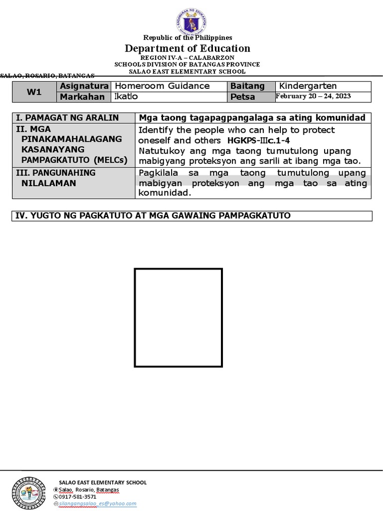 Q3 HGP Kindergarten Week1 | PDF