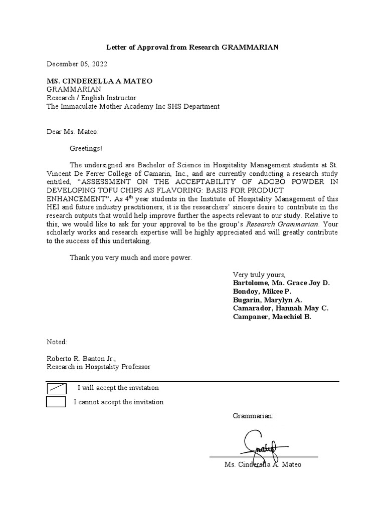 Approval Letter of The Grammarian | PDF