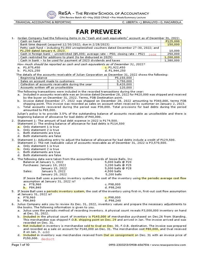 RESA FAR PreWeek (B43) | PDF | Lease | Book Value