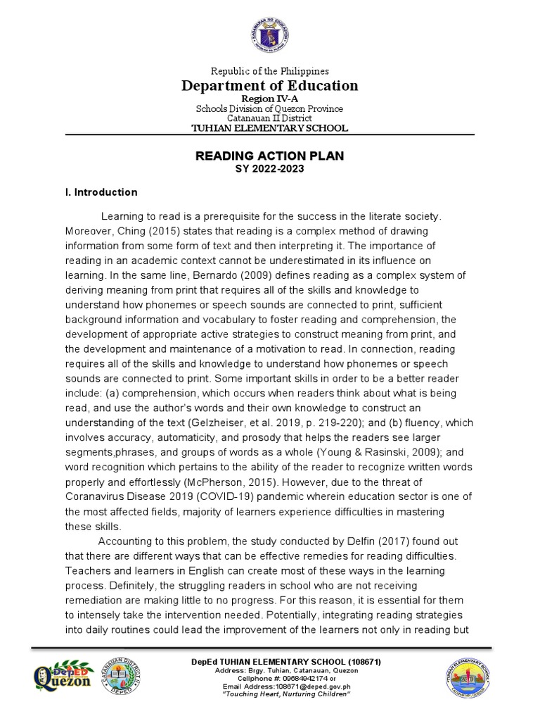 Talain Reading Action Plan | PDF | Reading Comprehension | Cognition