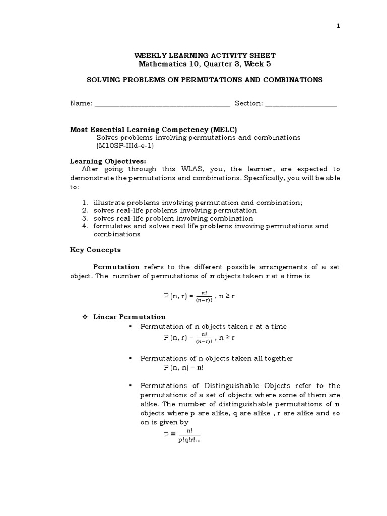 Math10 Q3 W5 | PDF | Permutation | Mathematics