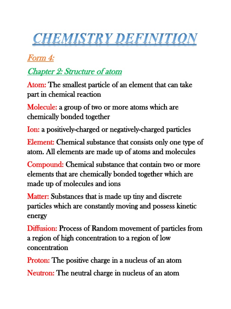 F4 F5 Chemistry Definition | PDF | Chemistry | Chemical Reactions
