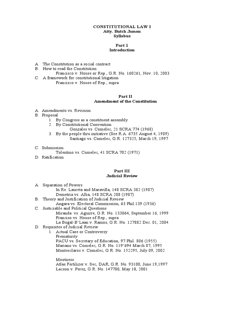 Atty. Butch Jamon - Syllabus - Const 1 | PDF | Commission On Elections (Philippines) | American ...