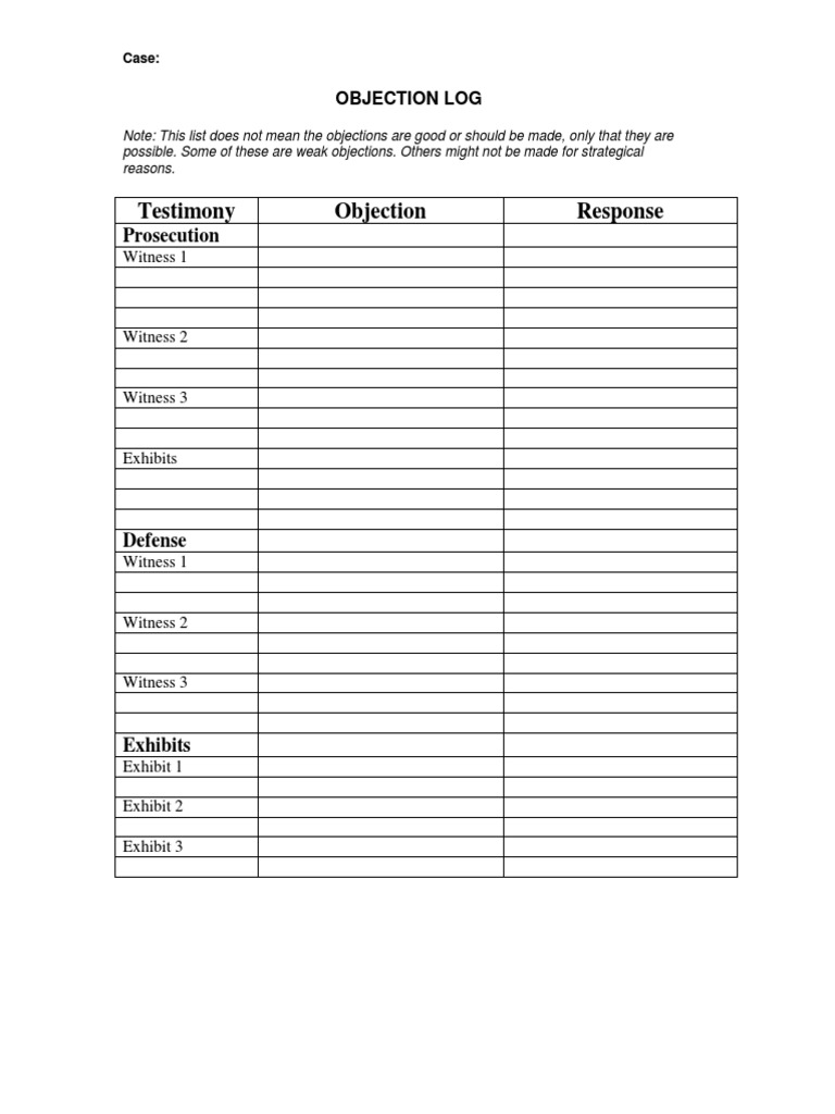 Objection Log Worksheet | PDF