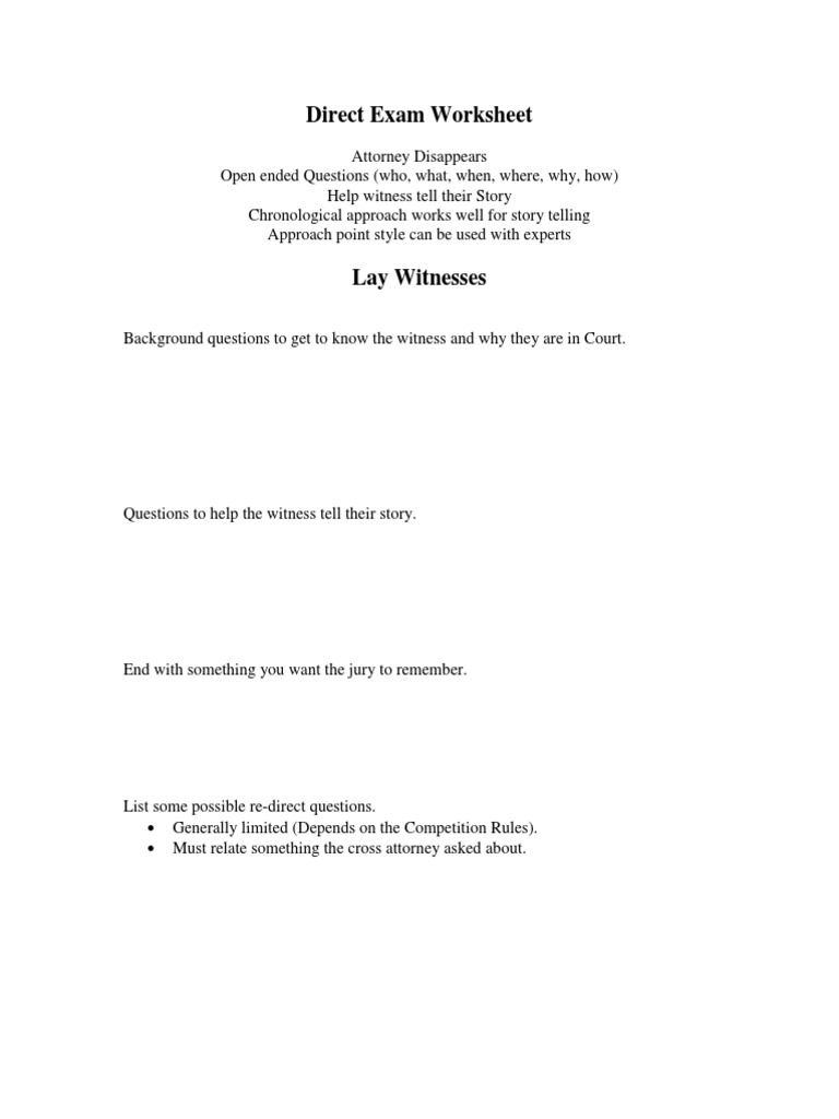 Direct Exam Worksheet | PDF