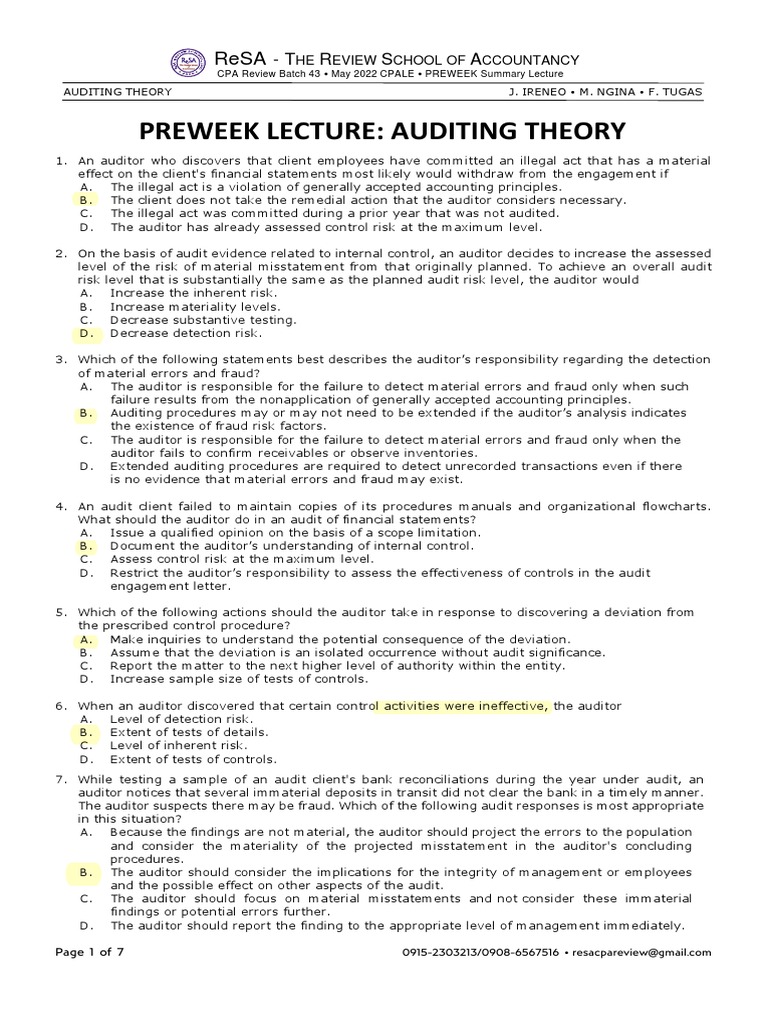 RESA AT PreWeek (B43) | PDF | Audit | Internal Control