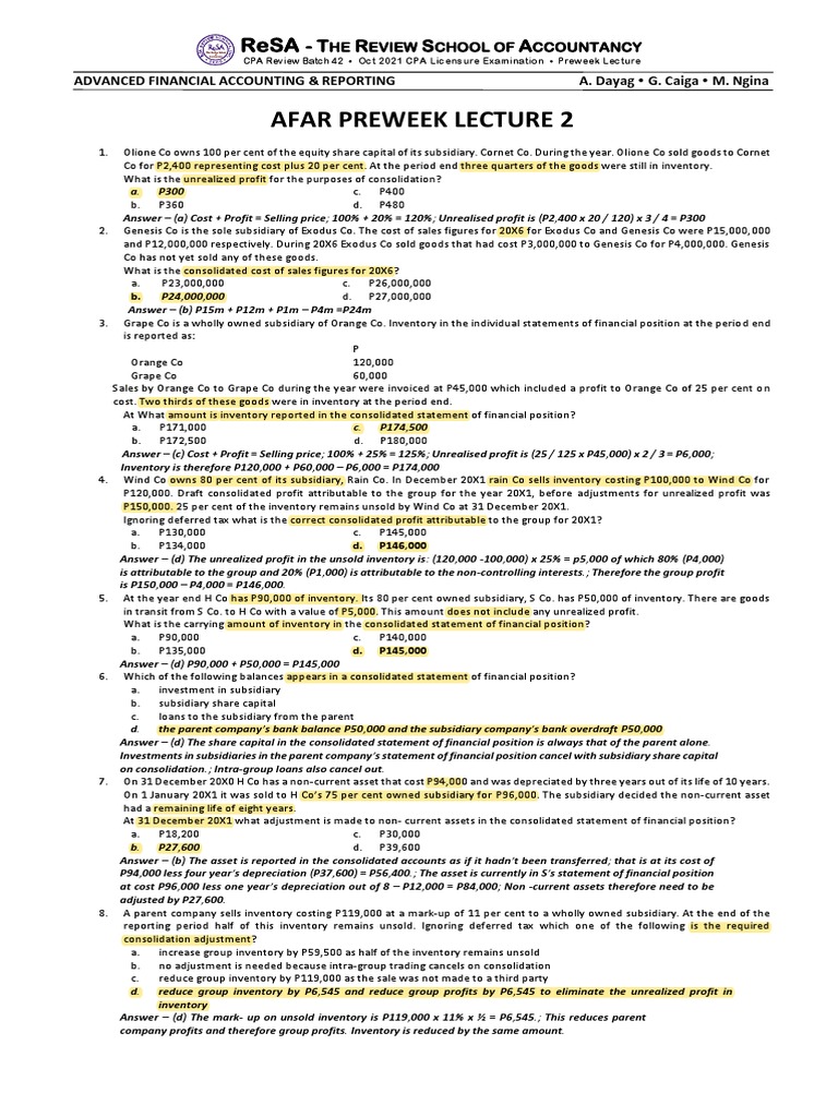 RESA - AFAR Preweek Lecture 2 | PDF | Debits And Credits | Fair Value