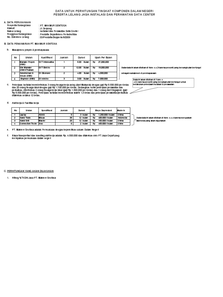 Contoh TKDN Jasa - PT Makmur Sentosa | PDF