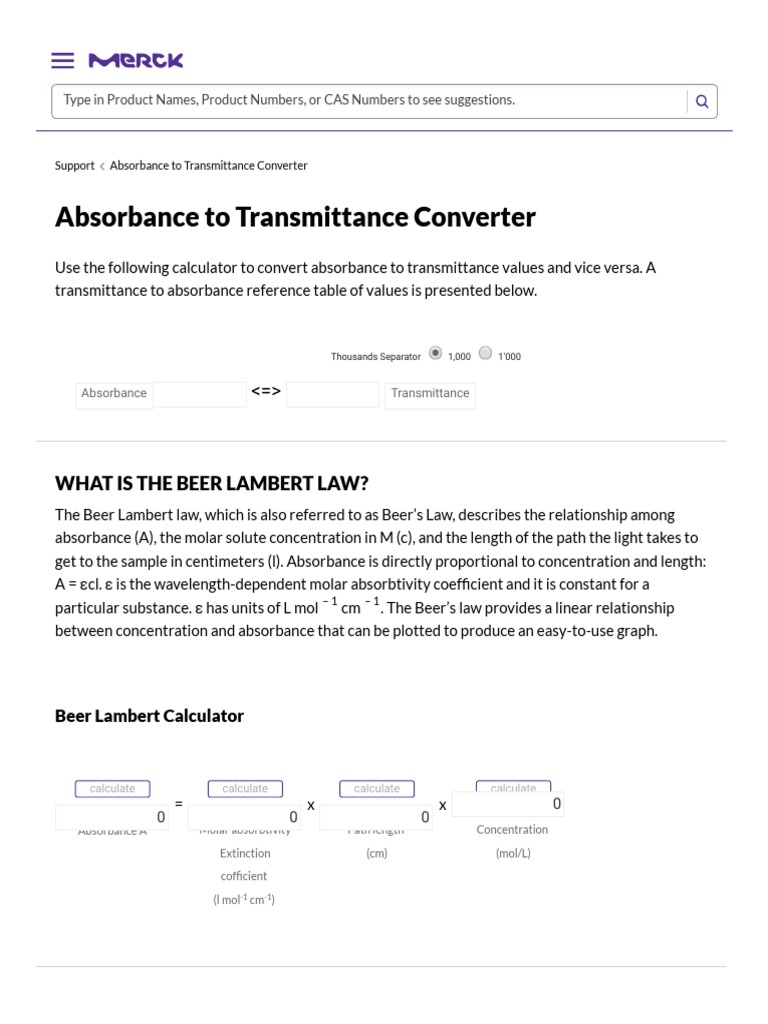 Absorbance To Transmittance Converter | PDF | Absorbance | Physics