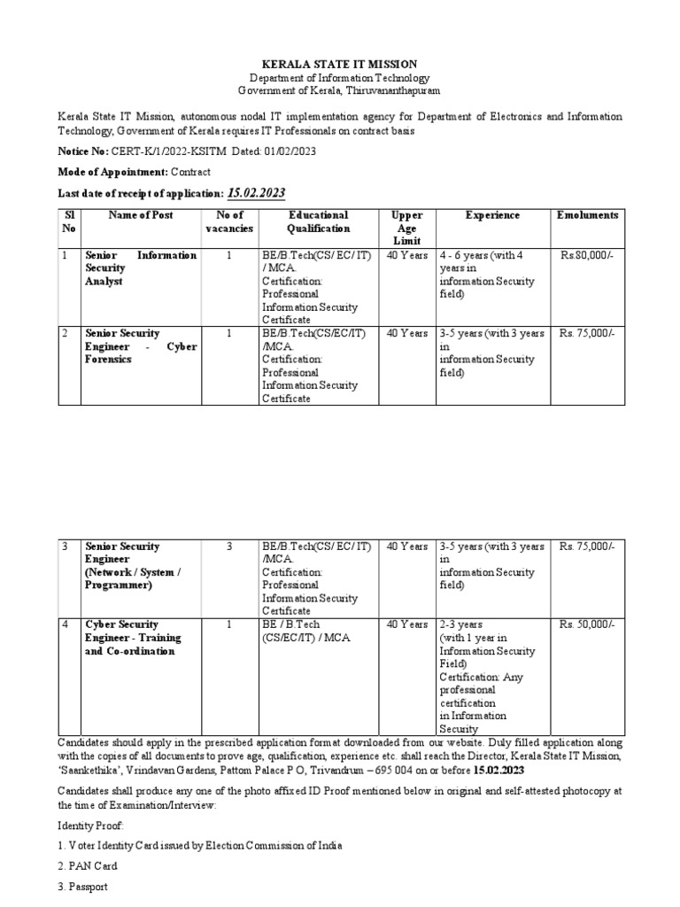 Kerala State IT Mission hiring IT Professionals | PDF | Government ...