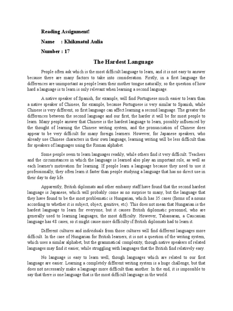 Reading Exercise | PDF | Second Language Acquisition | Second Language