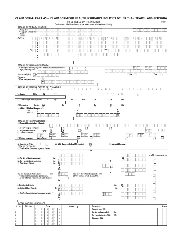 IRDA - Claim Form | PDF | Insurance | Patient