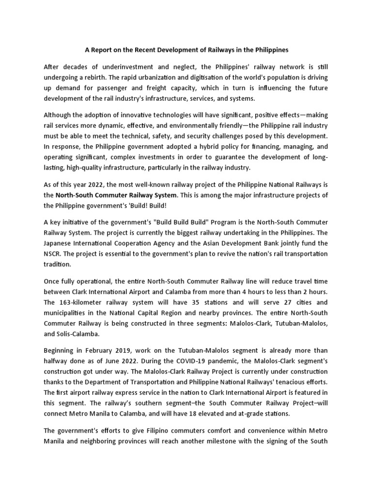 Philippine Railway Projects Overview | PDF | Makati | Rail Transport