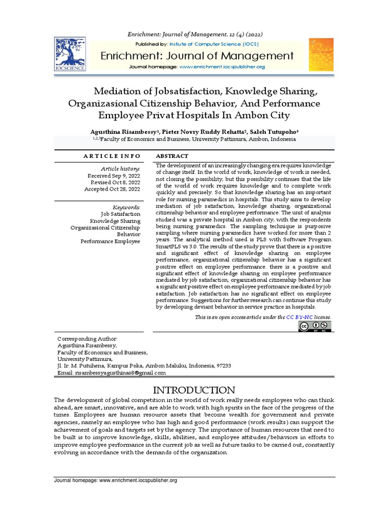 Mediation of Job Satisfaction, KS, OCB and Performance | PDF | Psychological Concepts | Business