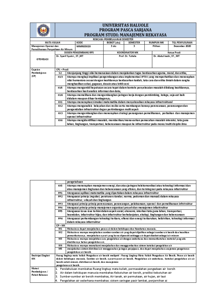 3.3-RPS-Manajemen Operasi Dan Pemeliharaan Penyediaan Air Minum | PDF
