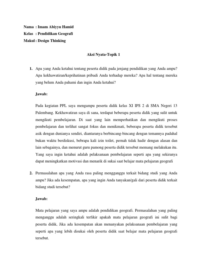 Design Thinking Aksi Nyata Topik 1 | PDF