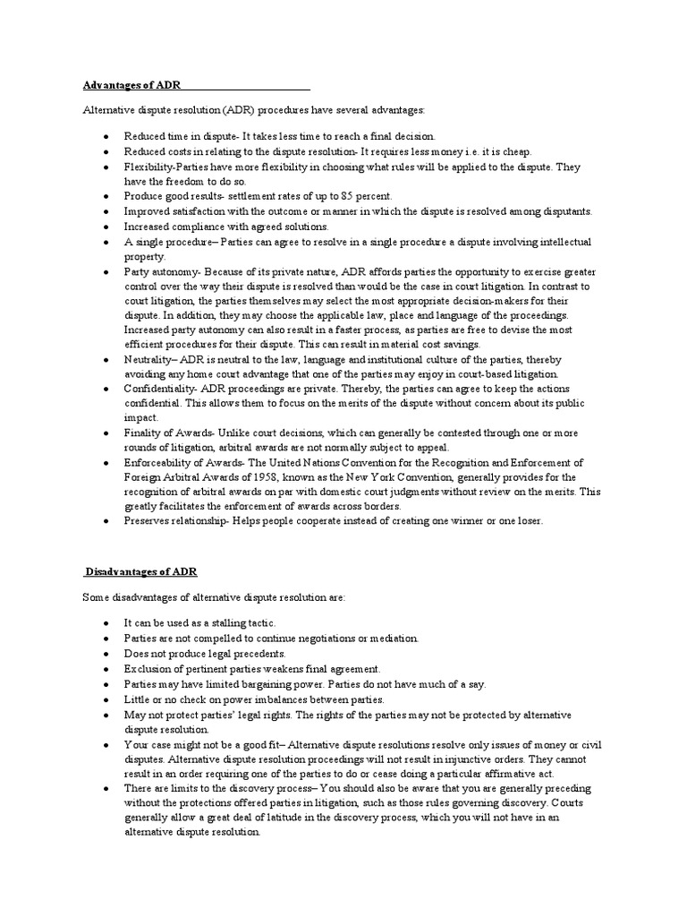 Advantages & Disadvantages of ADR | PDF | Alternative Dispute ... Advantages & Disadvantages of ADR | PDF | Alternative Dispute ...