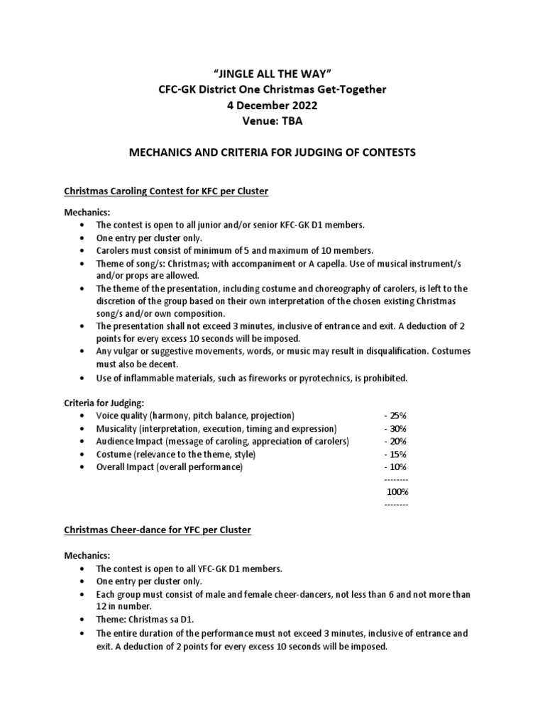 Christmas Contest Mechanics & Judging Criteria | PDF | Entertainment ...