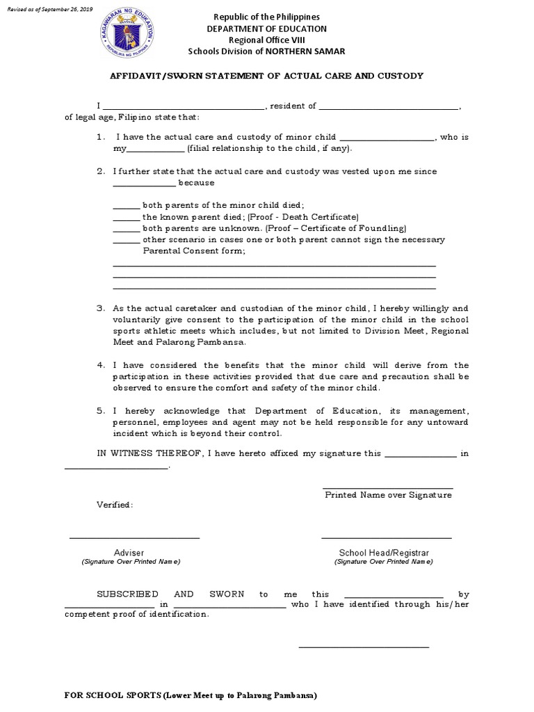 Sworn Statement of Actual Care and Custody Revised | PDF | Civil Law ...