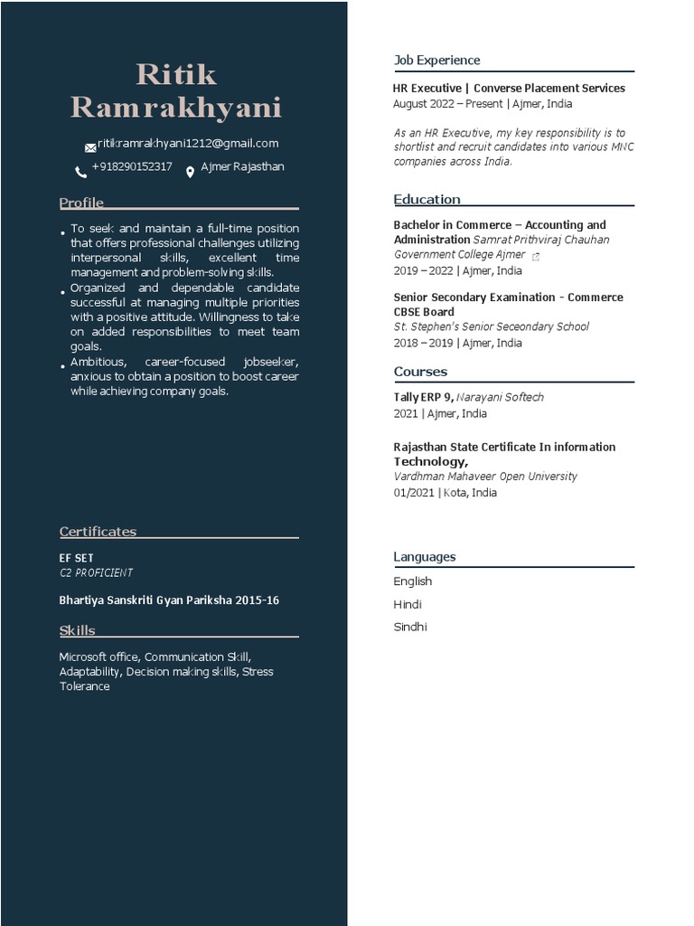 Ritik Ramrakhyani Resume CV | PDF