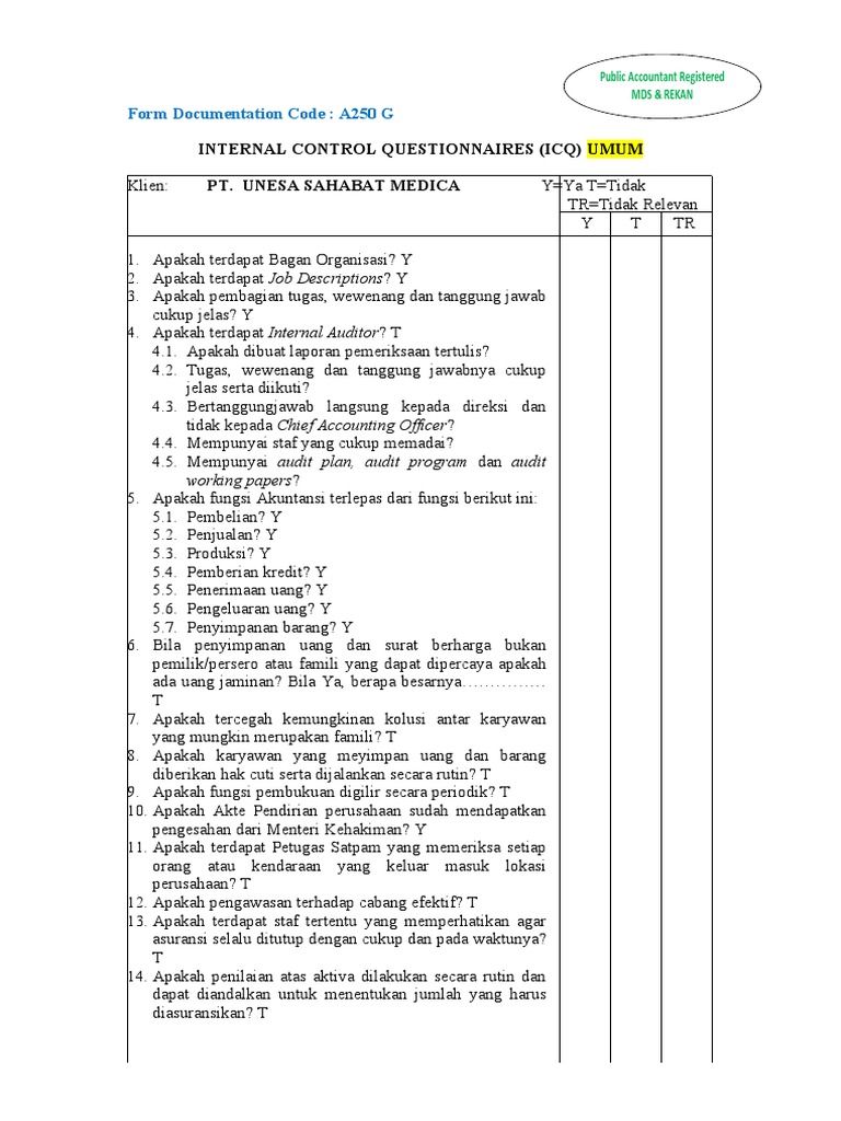Lampiran A250 IC Questioneries - Umum | PDF