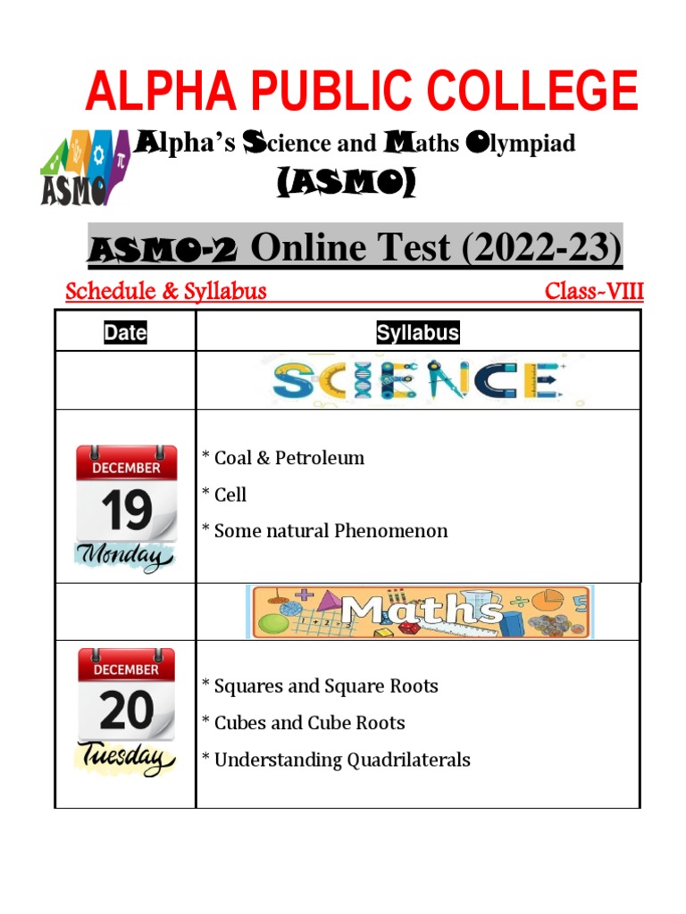 Class-8 ASMO Online Test (Syllabus) | PDF | Teaching Methods & Materials
