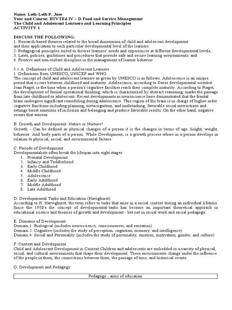 Child and Adolescent Learners and Learning Principles - Leth-Leth Jose | PDF | Reinforcement ...